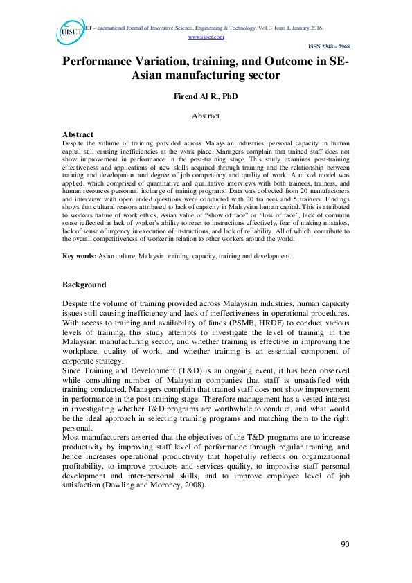 (PDF) Performance Variation, training, and Outcome in SE- Asian ...