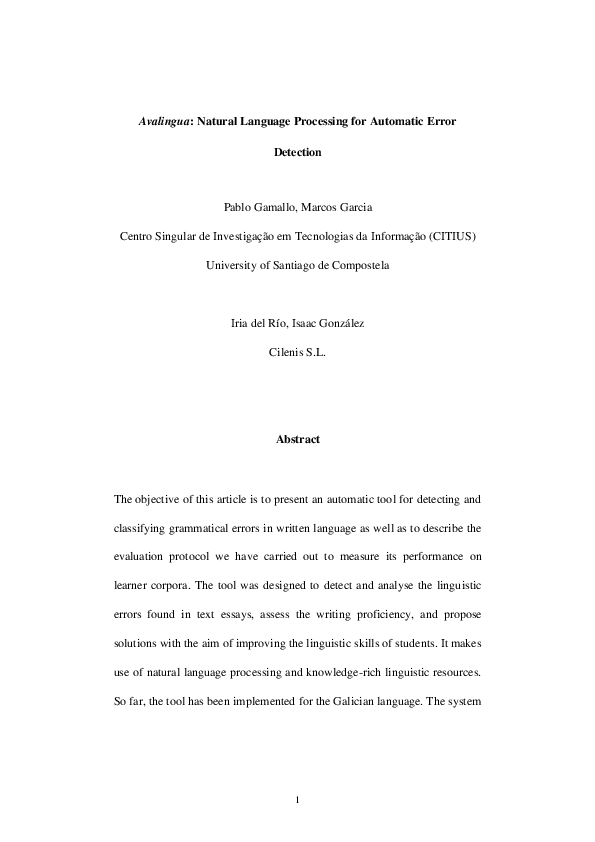 (PDF) Avalingua: Natural language processing for automatic error detection (draft version).