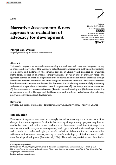 (PDF) Narrative Assessment: A new approach to evaluation of advocacy ...