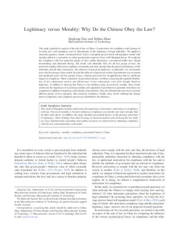 (PDF) Legitimacy versus Morality: Why Do the Chinese Obey the Law