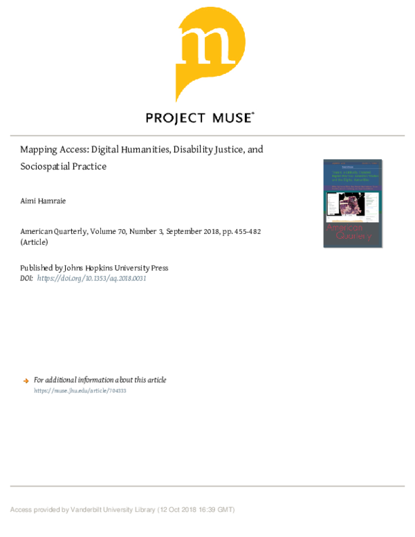 (PDF) Mapping Access: Digital Humanities, Disability Justice, and ...