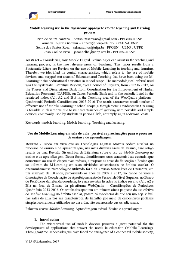 (PDF) Mobile learning use in the classroom: approaches to the teaching ...
