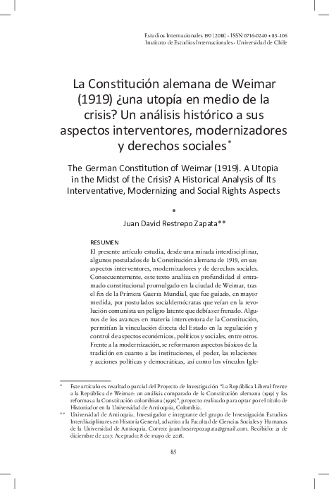(PDF) La Constitución alemana de Weimar (1919) ¿una utopía en medio de ...