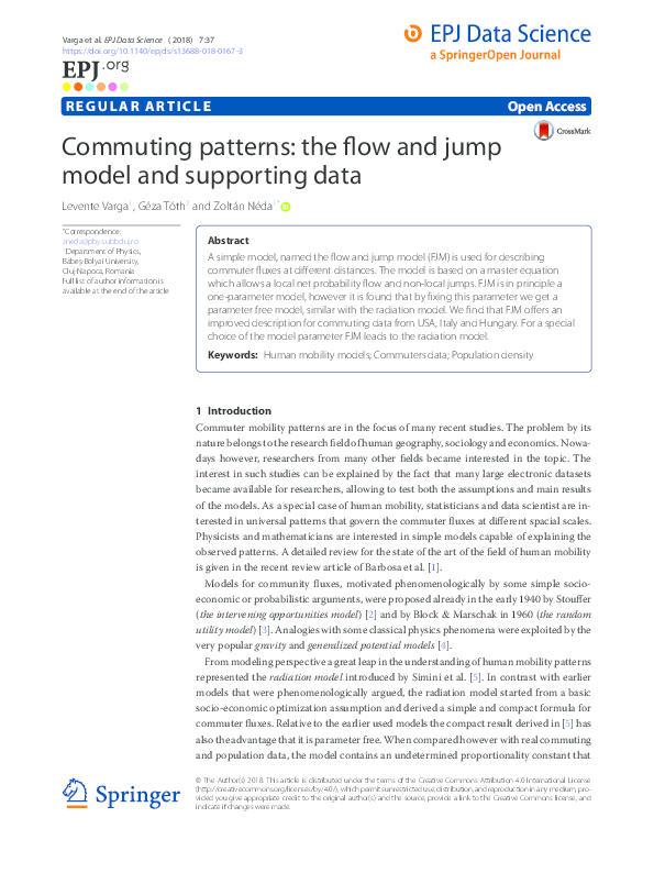 Pdf Commuting Patterns The Flow And Jump Model And Supporting Data