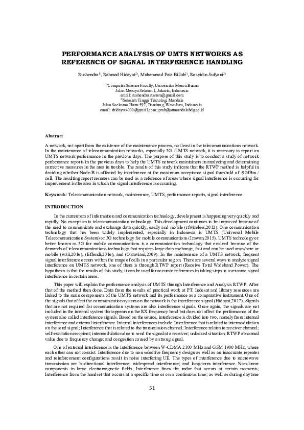 Pdf Performance Analysis Of Umts Networks As Reference Of Signal Interference Handling