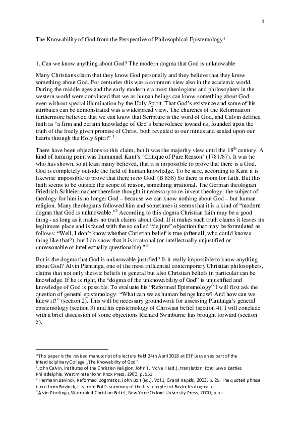(PDF) The Knowability of God from the Perspective of Philosophical ...