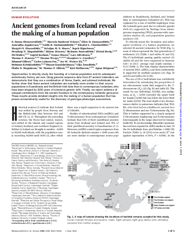 (PDF) Ancient genomes from Iceland reveal the making of a human population