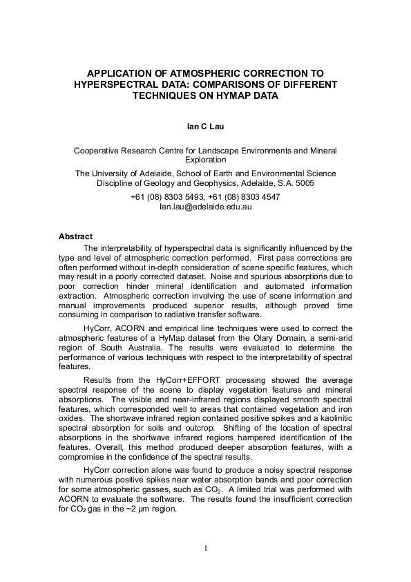 Pdf Application Of Atmospheric Correction To Hyperspectral Data Comparisons Of Different