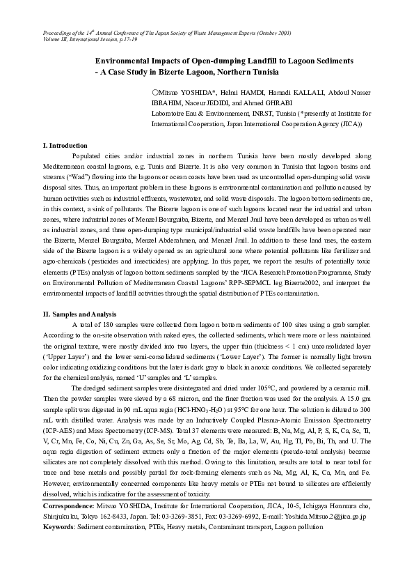 (PDF) Environment impact of open-dumping landfill to lagoon sediments ...
