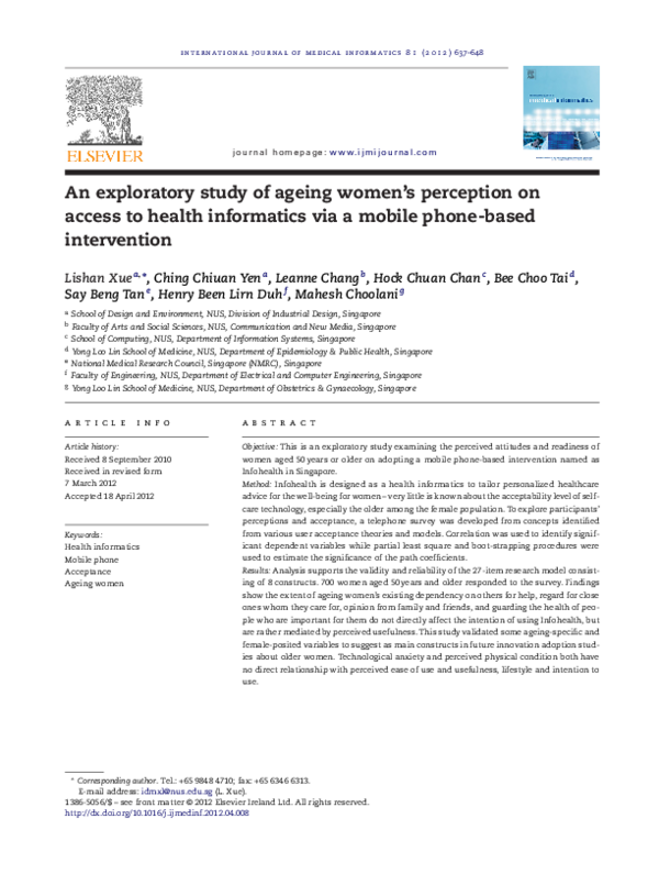 (PDF) An exploratory study of ageing women's perception on access to ...