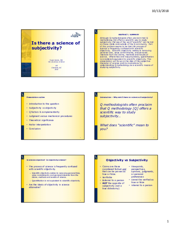 (PDF) Is there a science of subjectivity | Susan Ramlo, PhD - Academia.edu