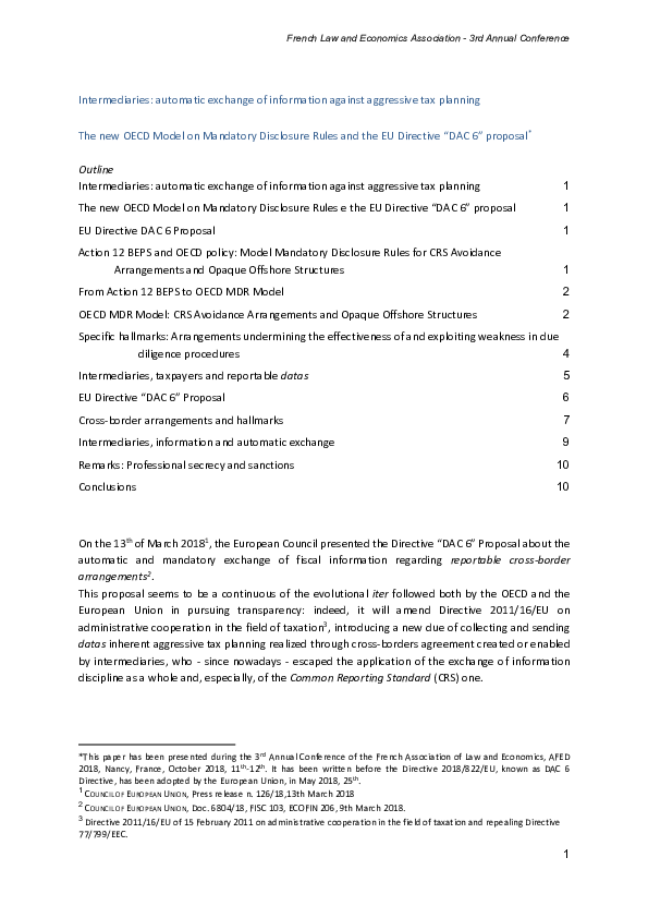 (PDF) Intermediaries: automatic exchange of information against ...