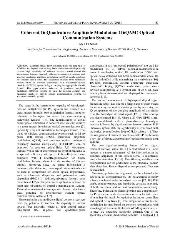 (PDF) Coherent 16 Quadrature Amplitude Modulation (16QAM) Optical ...