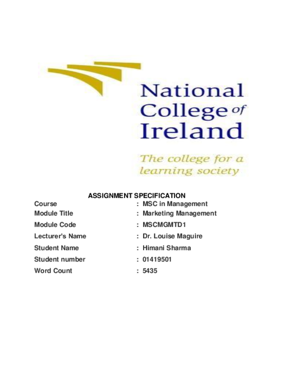 (PDF) ASSIGNMENT SPECIFICATION Course : MSC in Management Module Title ...