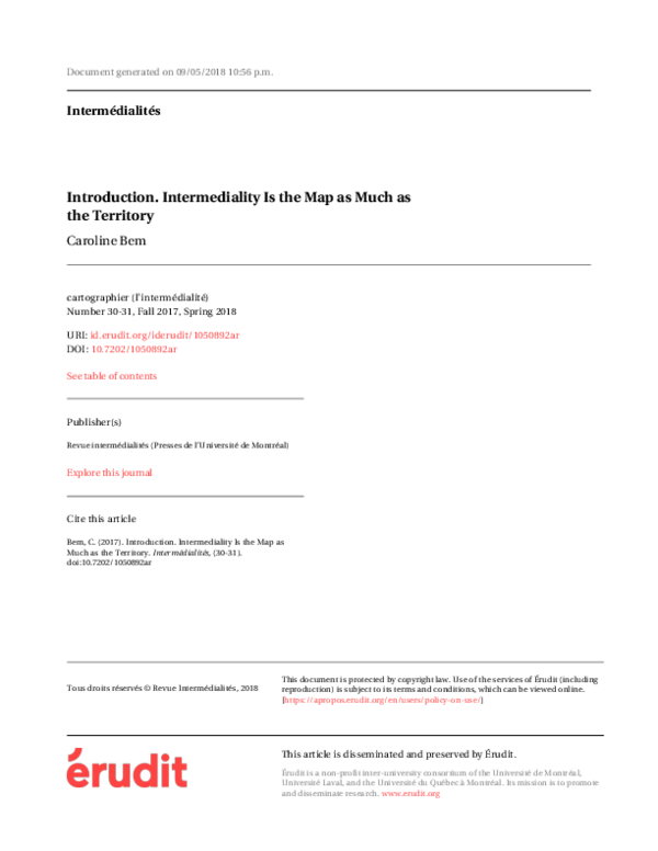 (PDF) Introduction. Intermediality is the Map as much as the Territory