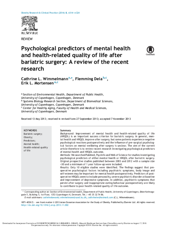 (PDF) Psychological predictors of mental health and health-related quality of life after ...