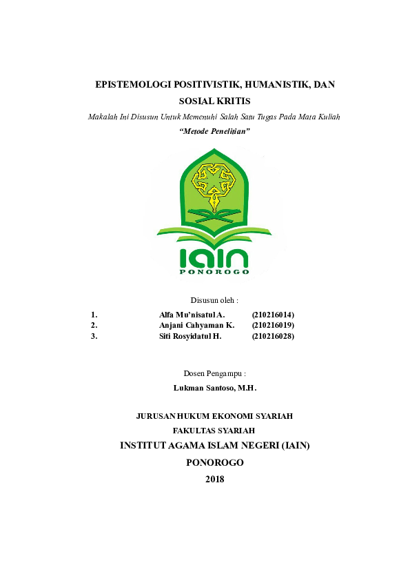 Epistemologi Positivistik, Humanistik dan Sosial Kritis.rtf