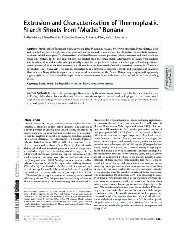 (PDF) Extrusion and Characterization of Thermoplastic Starch Sheets ...