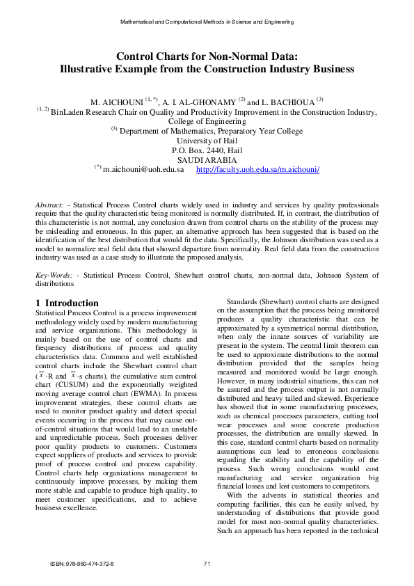 (PDF) Control Charts for Non-Normal Data: Illustrative Example from the ...