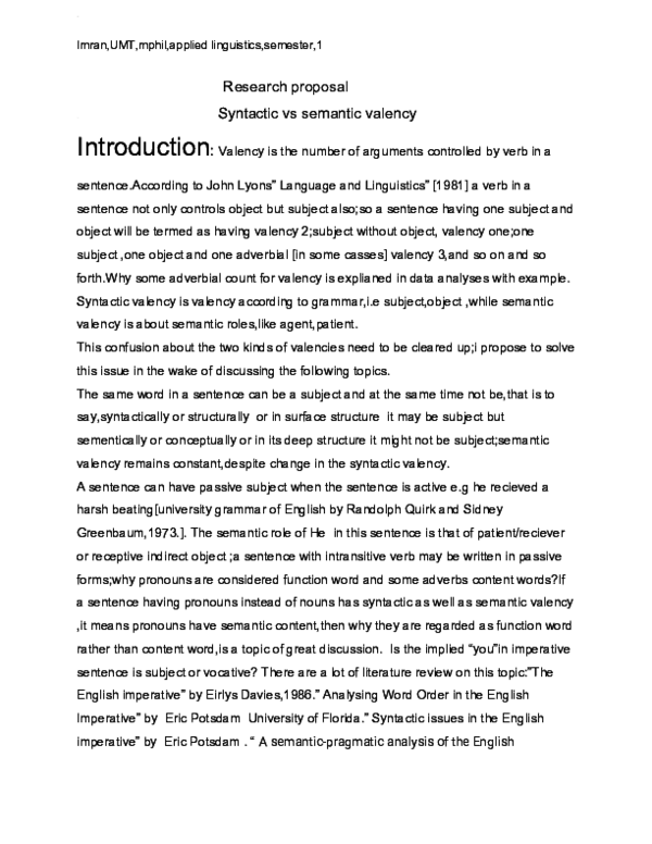 (PDF) Research proposal syntactic vs semantic valency