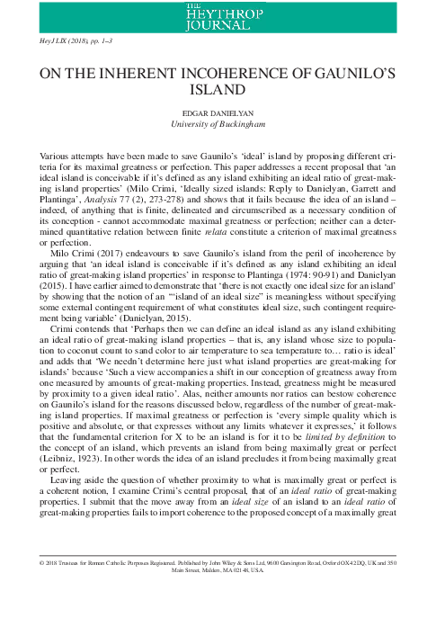 (PDF) The Incoherence of Gaunilo's Ideal Island