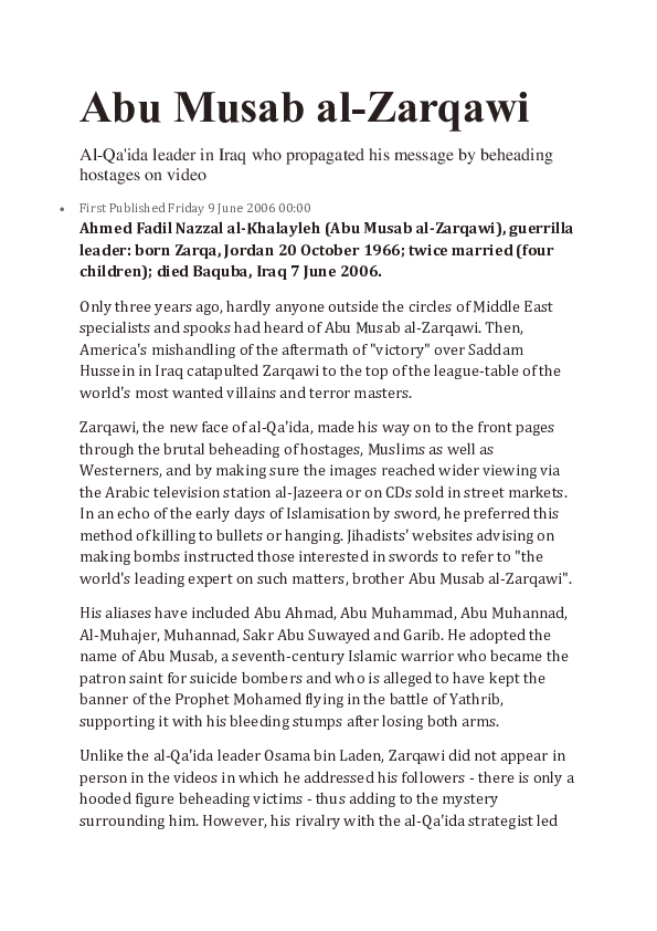 (DOC) Abu Musab al-Zarqawi