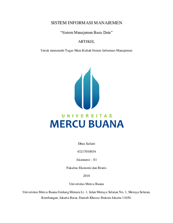 (DOC) SISTEM INFORMASI MANAJEMEN " Sistem Manajemen Basis Data " ARTIKEL