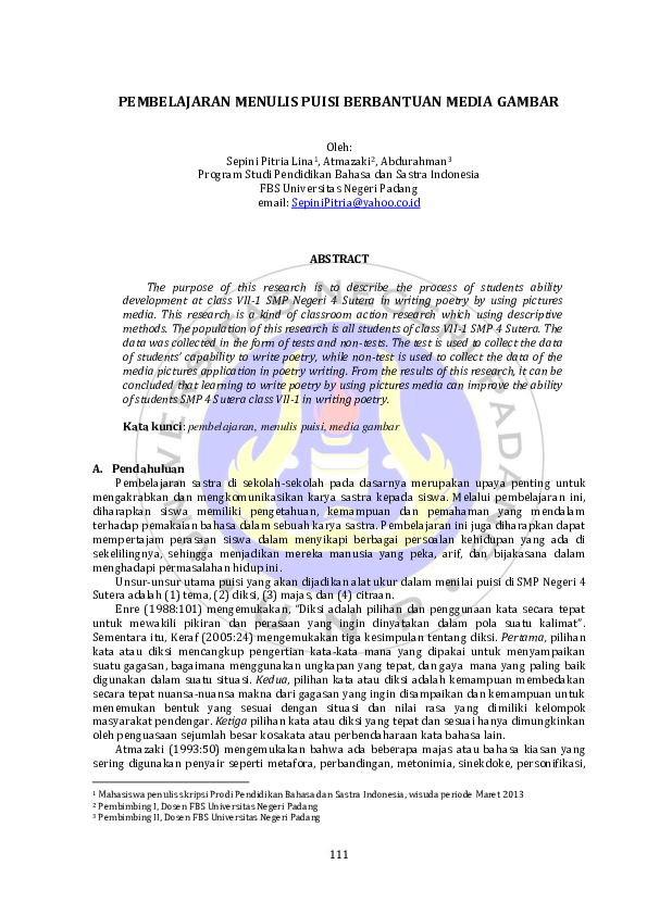 (PDF) PEMBELAJARAN MENULIS PUISI BERBANTUAN MEDIA GAMBAR