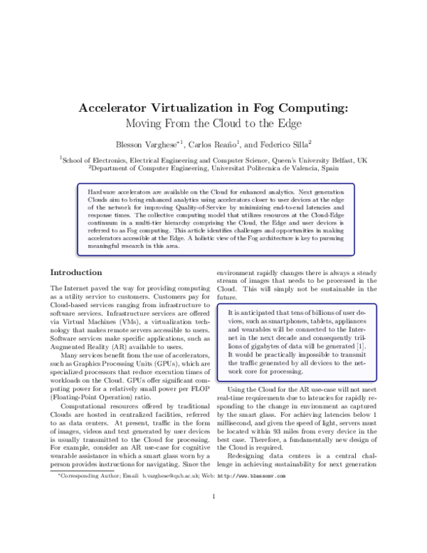 Pdf Accelerator Virtualization In Fog Computing Moving From The