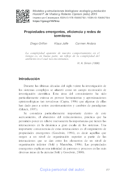(PDF) Propiedades emergentes, eficiencia y redes de termiteros
