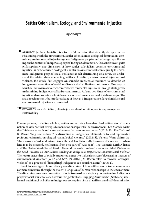 (PDF) Settler Colonialism, Ecology and Environmental Injustice