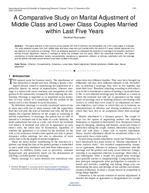 (PDF) A Comparative Study on Marital Adjustment of Middle Class and ...