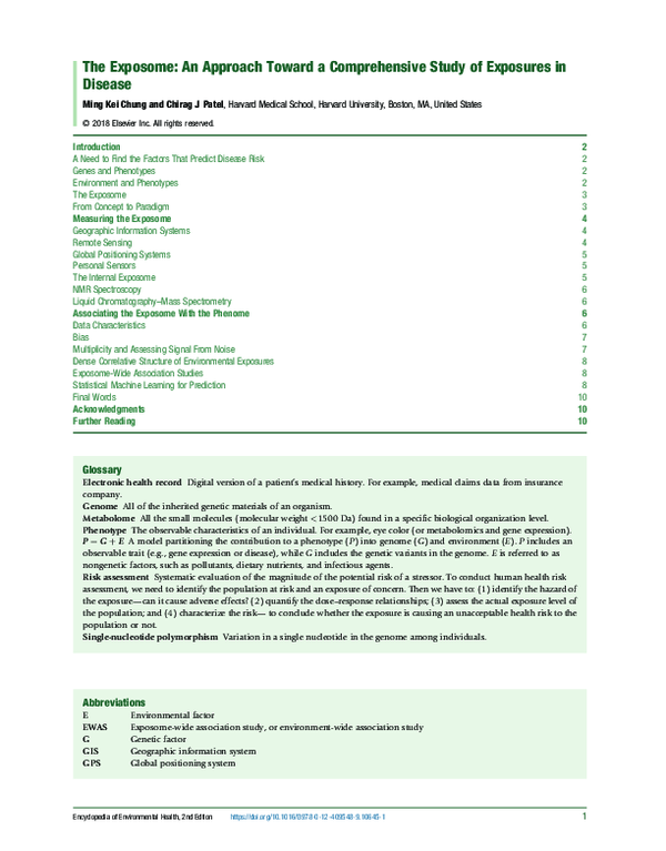 (PDF) The exposome: an approach toward a comprehensive study of ...