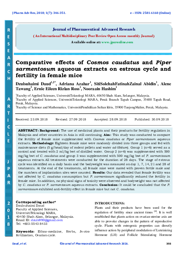 (PDF) Comparative effects of Cosmos caudatus and Piper sarmentosum ...