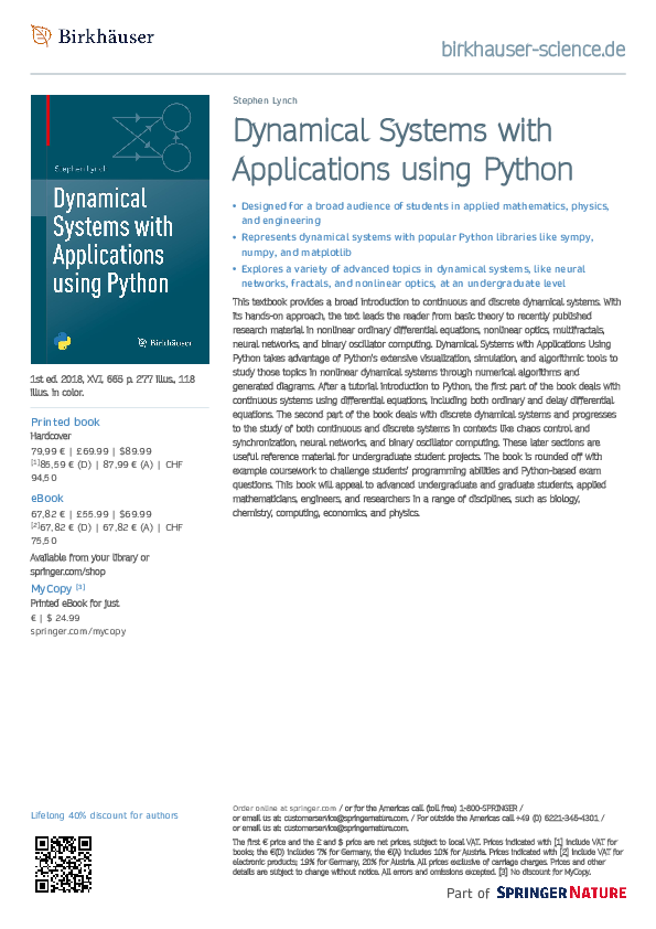 (PDF) Dynamical Systems with Applications using Python (Information)