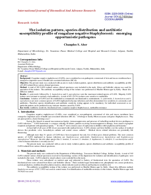 (PDF) The isolation pattern, species distribution and antibiotic ...