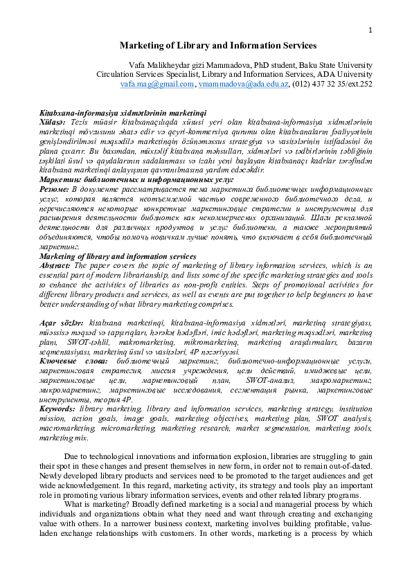 (PDF) Marketing of Library and Information Services