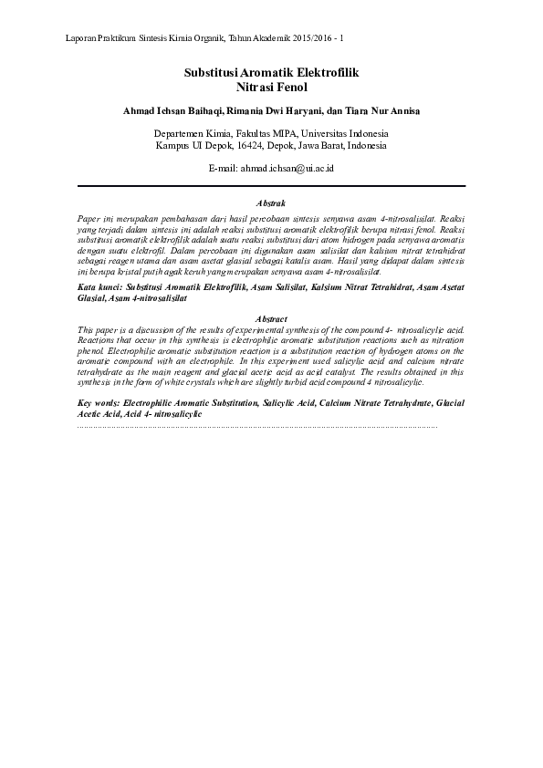 (DOC) Substitusi Aromatik Elektrofilik Nitrasi Fenol