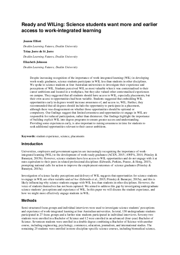 (PDF) Ready and WILing: Science students want more and earlier access ...