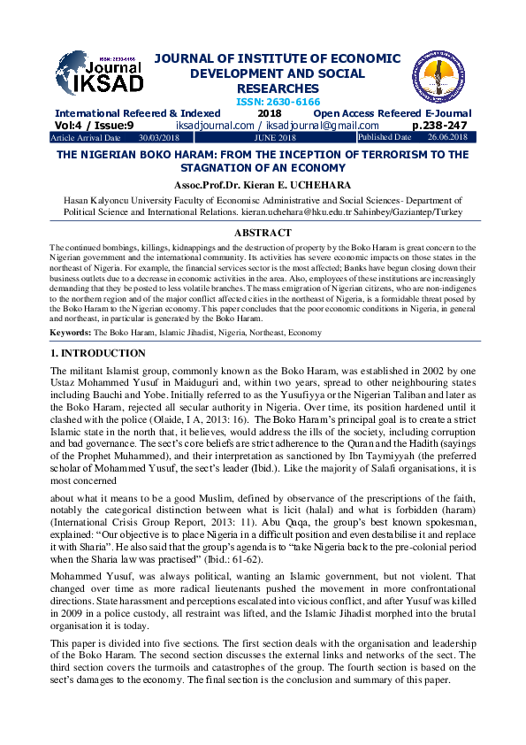 (PDF) JOURNAL OF INSTITUTE OF ECONOMIC DEVELOPMENT AND SOCIAL RESEARCHES THE NIGERIAN BOKO HARAM ...