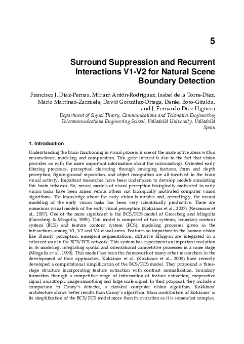 Pdf Surround Suppression And Recurrent Interactions V1 V2 For Natural Scene Boundary Detection