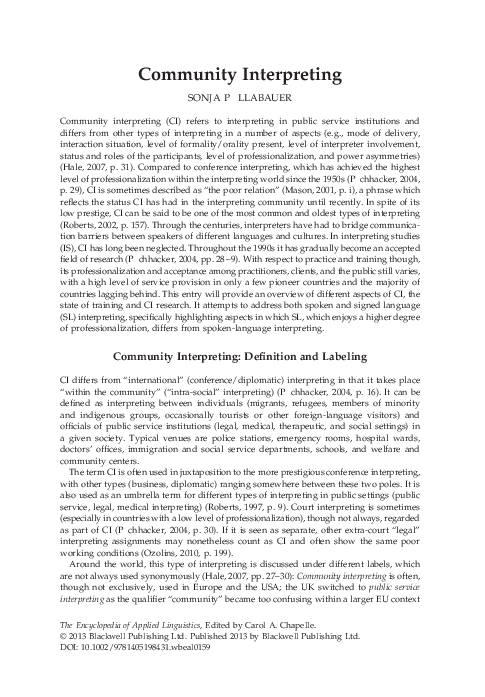 (PDF) Community Interpreting