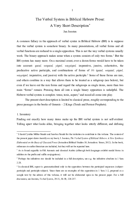 (PDF) The Verbal System in Biblical Hebrew Prose: A Very Short Description