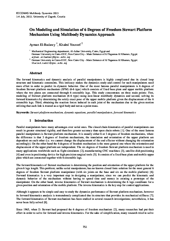 (PDF) On Modeling and Simulation of 6 Degrees of Freedom Stewart Platform Mechanism Using ...
