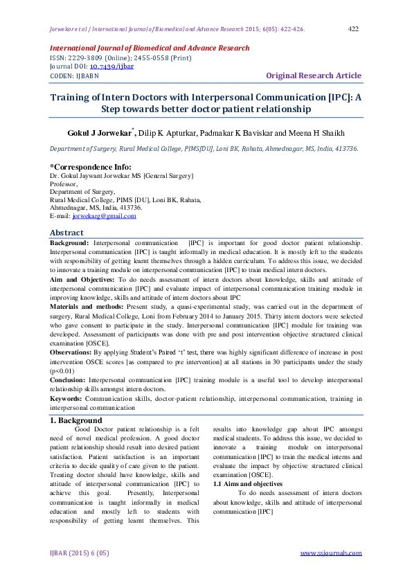 (PDF) Training of Intern Doctors with Interpersonal Communication [IPC ...