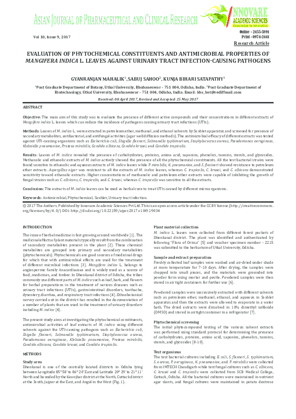 (PDF) EVALUATION OF PHYTOCHEMICAL CONSTITUENTS AND ANTIMICROBIAL PROPERTIES OF MANGIFERA INDICA ...