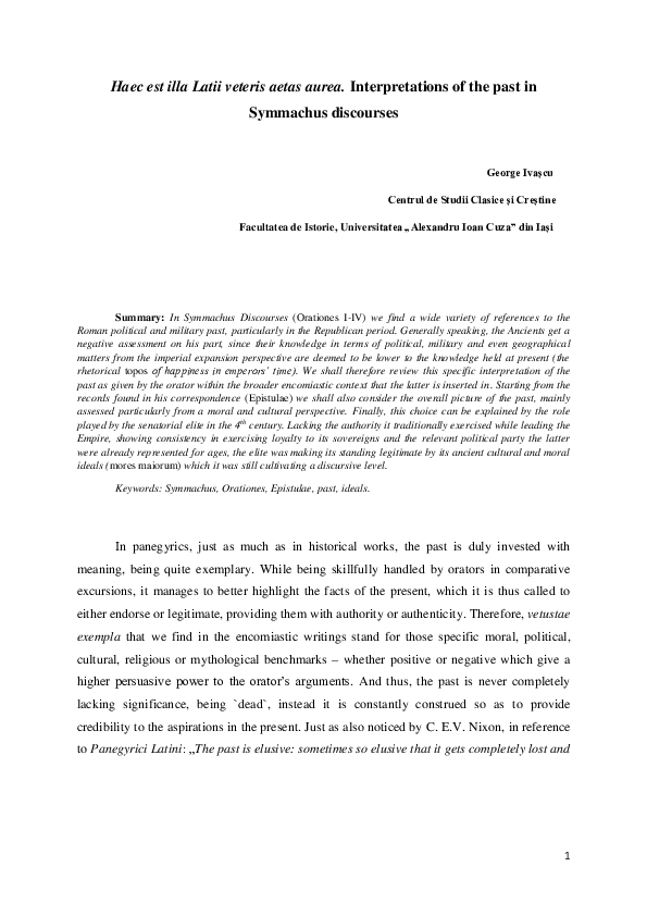 (DOC) Interpretations of the past in Symmachus discourses