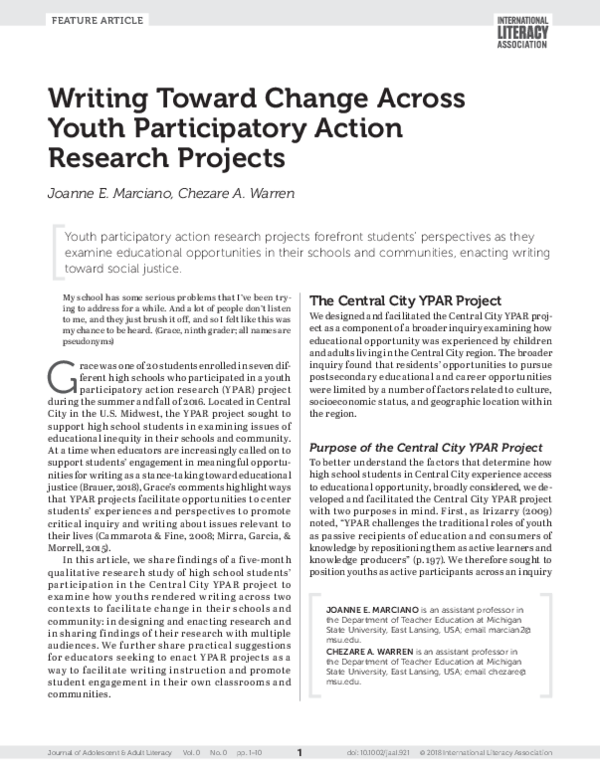 (PDF) Writing Toward Change Across Youth Participatory Action Research ...