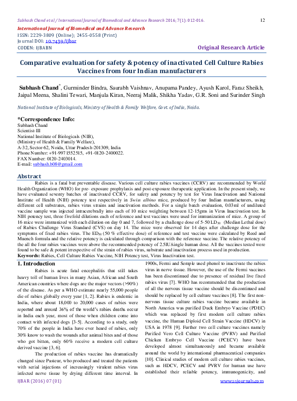 (PDF) Comparative evaluation for safety & potency of inactivated Cell ...