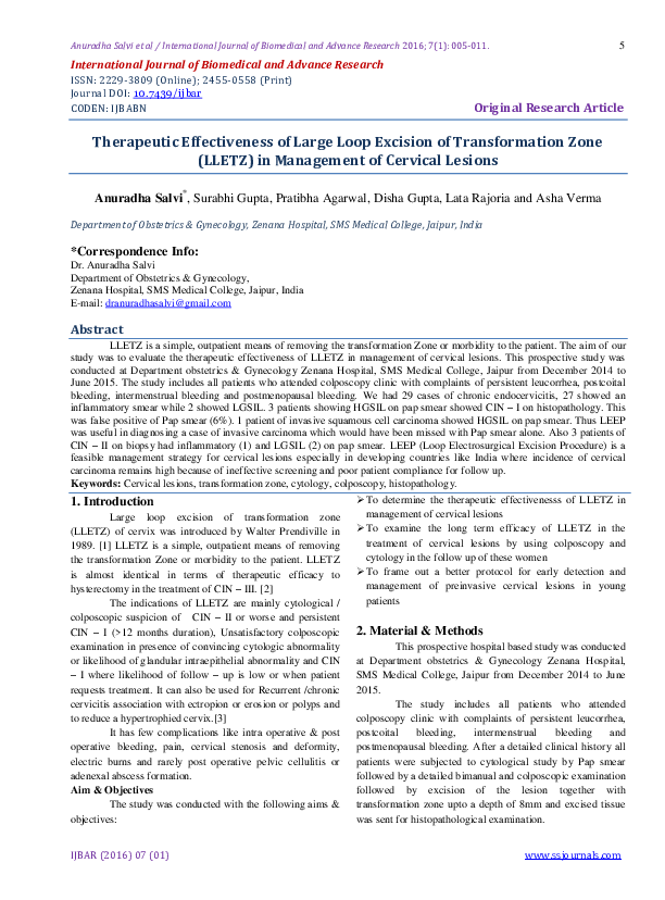 (PDF) Therapeutic Effectiveness of Large Loop Excision of ...